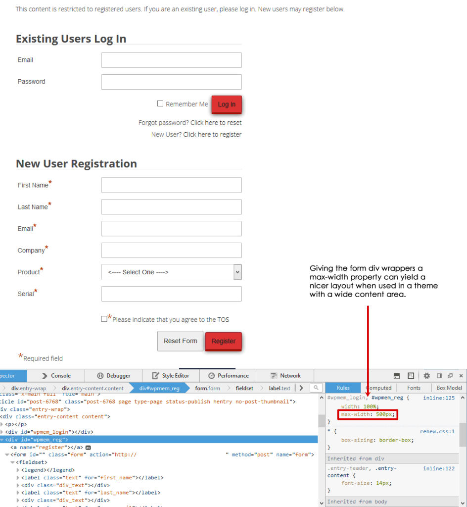 Customizing form CSS: Setting maximum form width